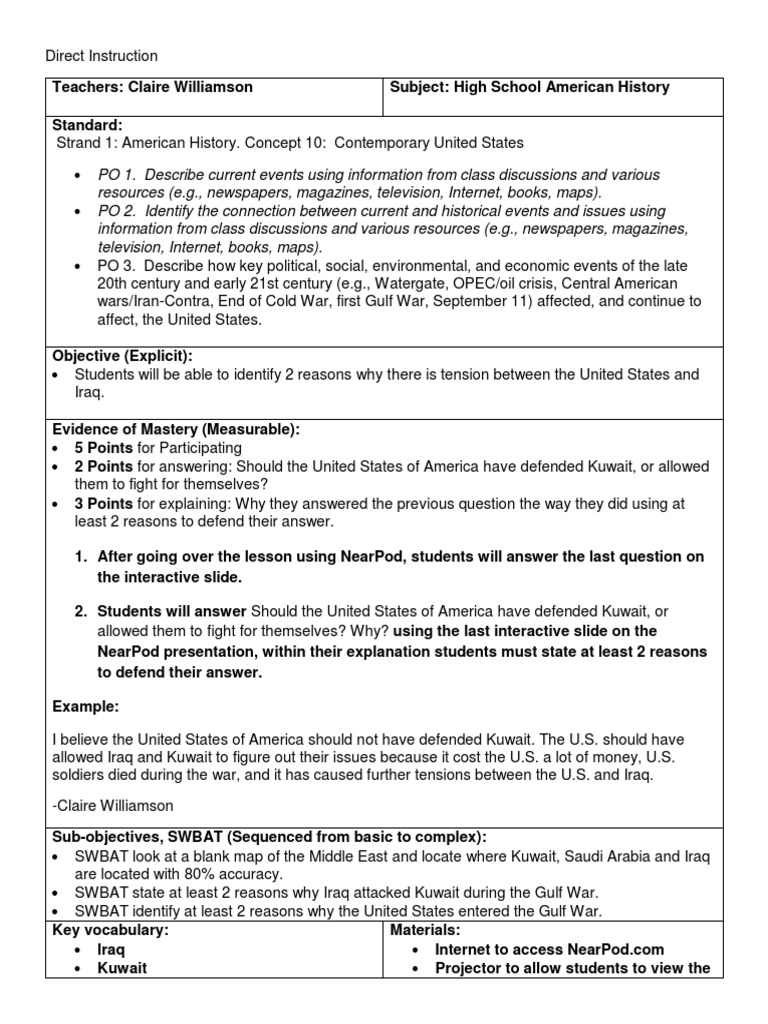 Lesson Plan | PDF | Gulf War | Kuwait
