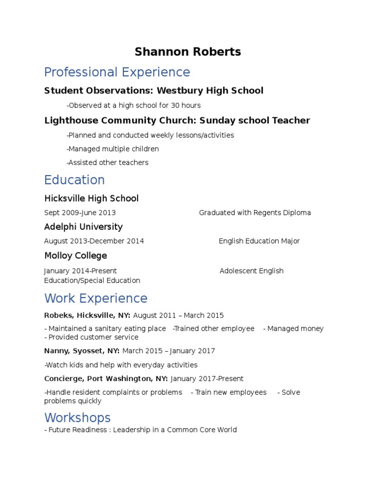 Shannon Roberts Resume | PDF