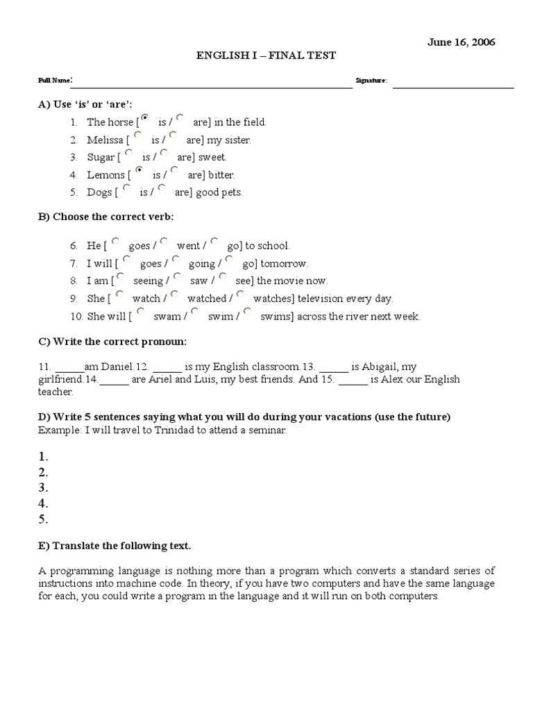 Final English Test Review | PDF
