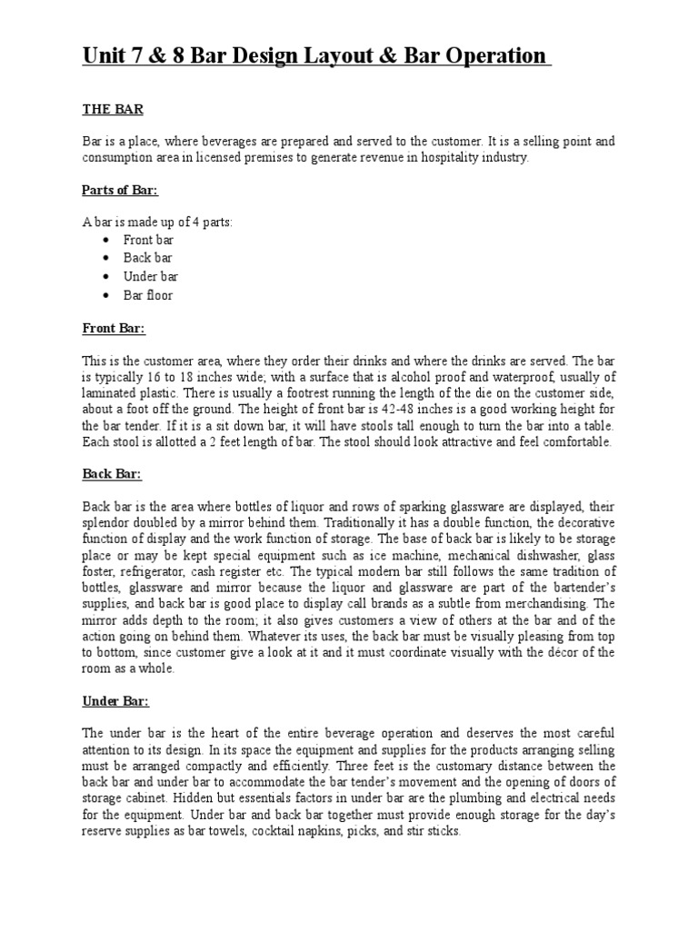 Unit 7 & 8 Bar Design and Layout & Bar Operation BHM 2nd SEM F&B ...