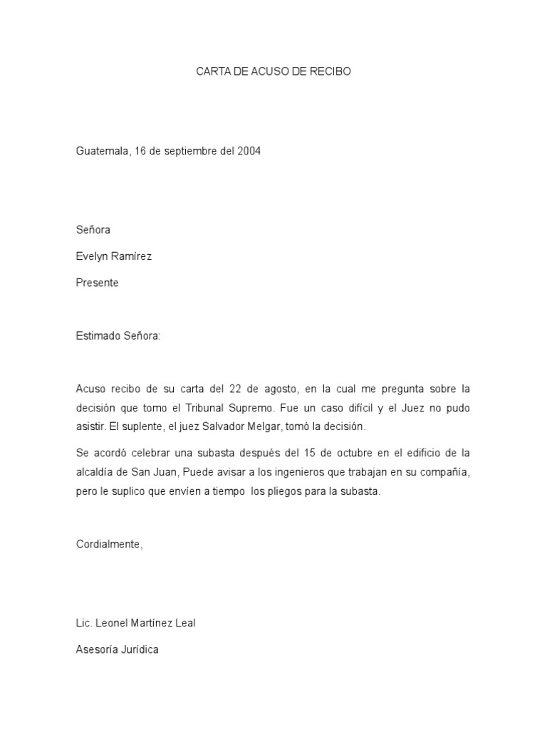 Carta de Acuso de Recibo | PDF