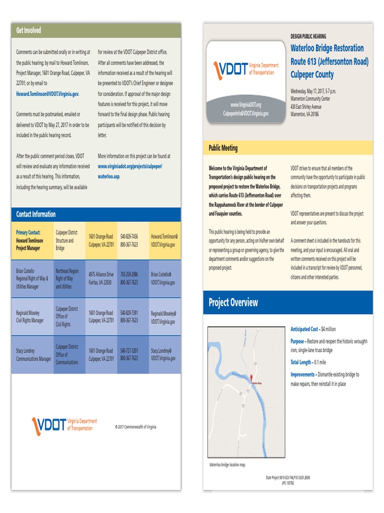 Waterloo Bridge Restoration VDOT Public Hearing | PDF | Environmental ...