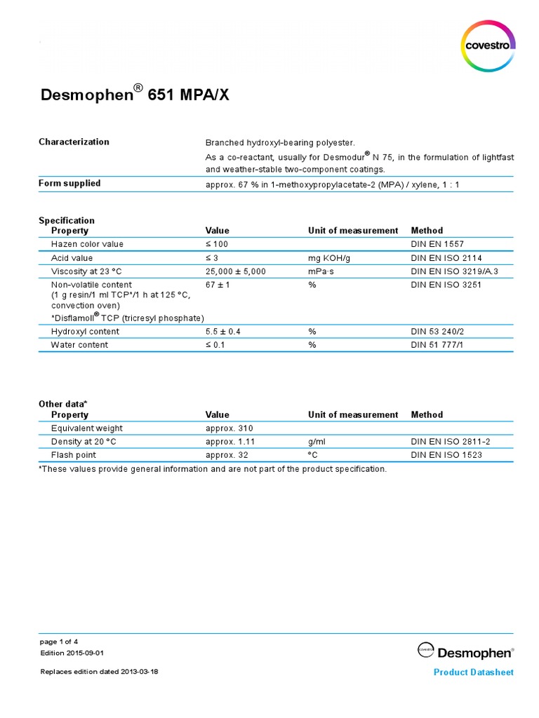 Desmophen 651 MPA-X | Medical Device | Specification (Technical Standard)