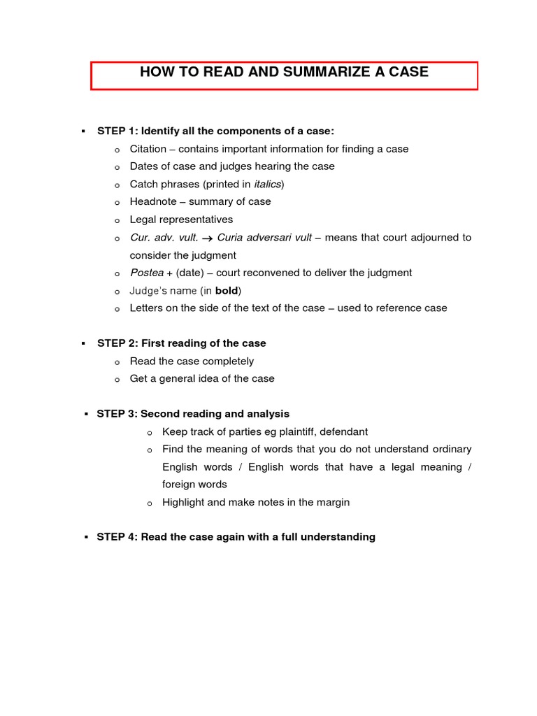 How To Read and Summarize A Case: Curia Adversari Vult | PDF