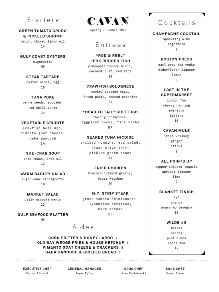 Seasonal Menu: Starters, Entrees, Cocktails | PDF | Foods | Cooking