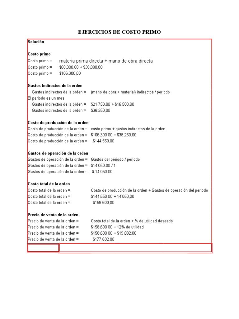 Ejercicios de Costo Primo | PDF