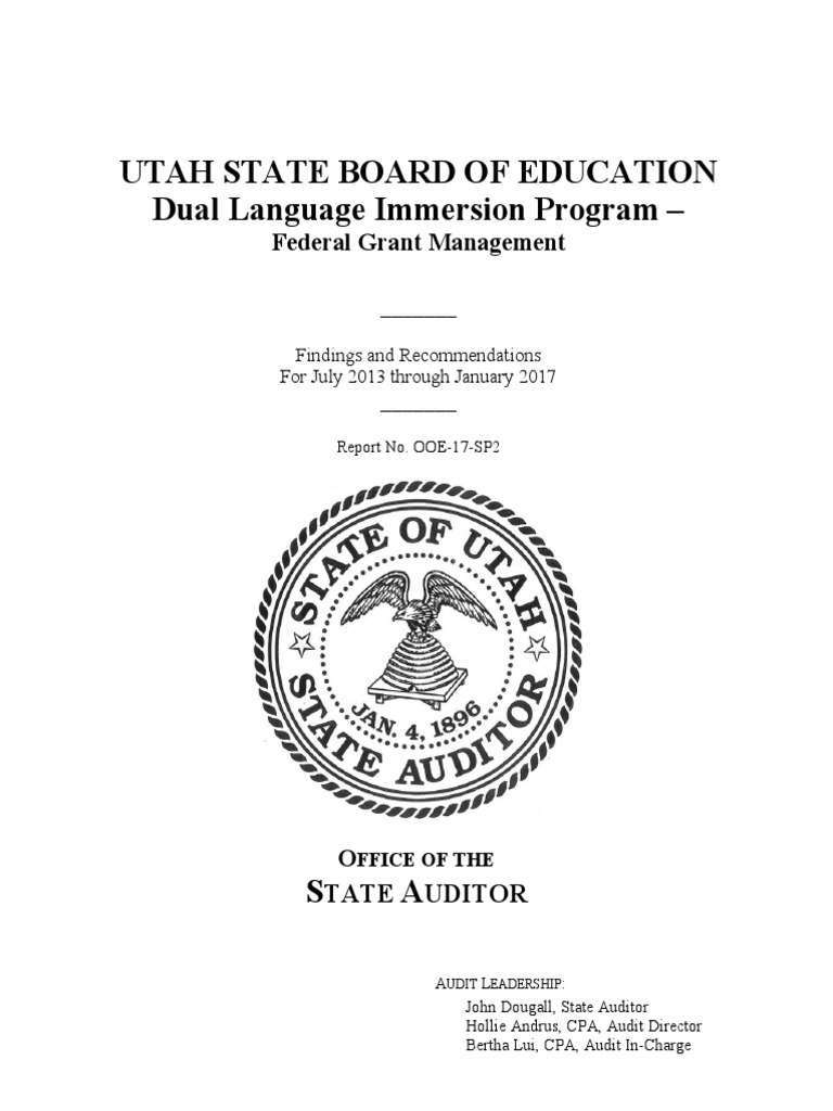 State Audit of Utah State Board of Education's Dual Language Immersion ...
