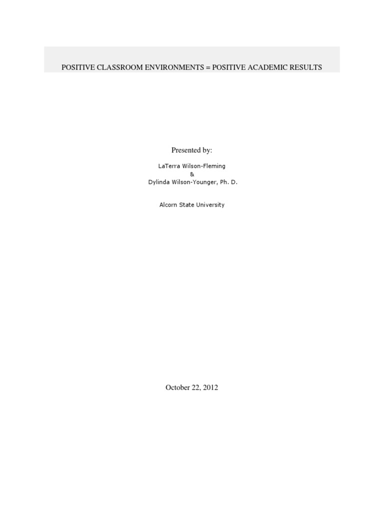 Positive Classroom Environments Pdf Classroom Teachers