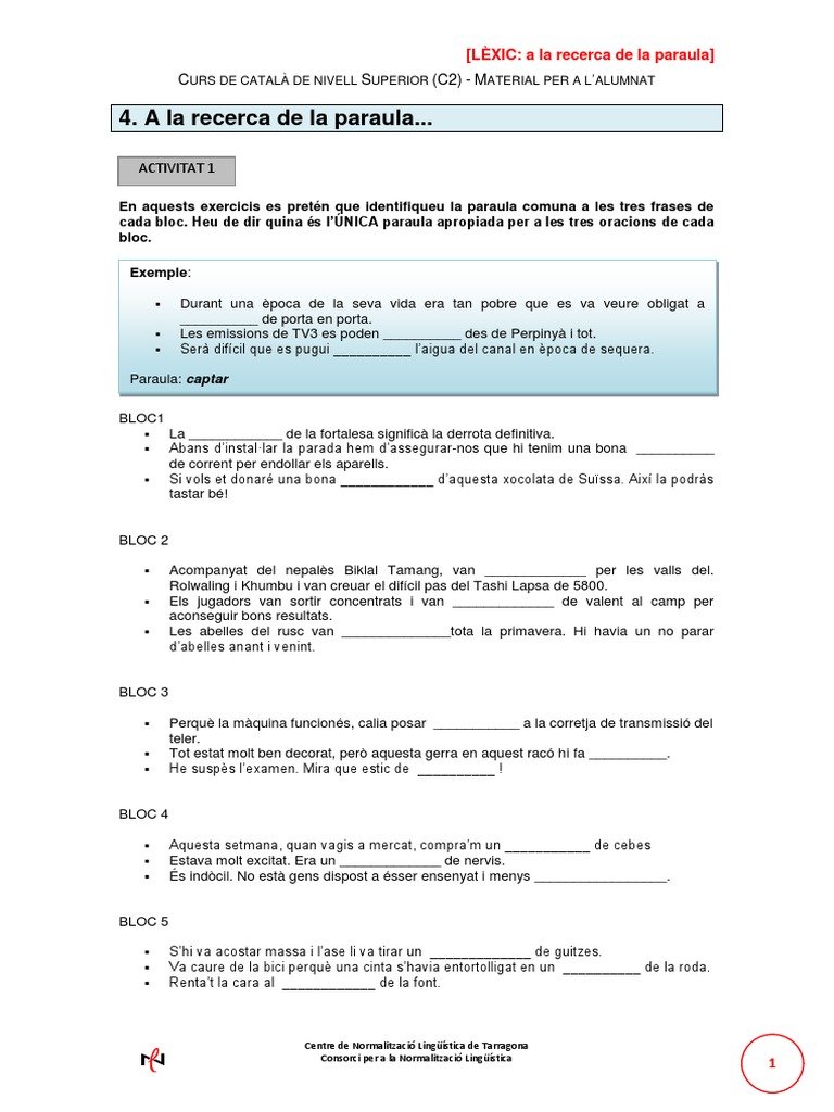 Català C2 LÈXIC - A La Recerca de La Paraula2 | PDF