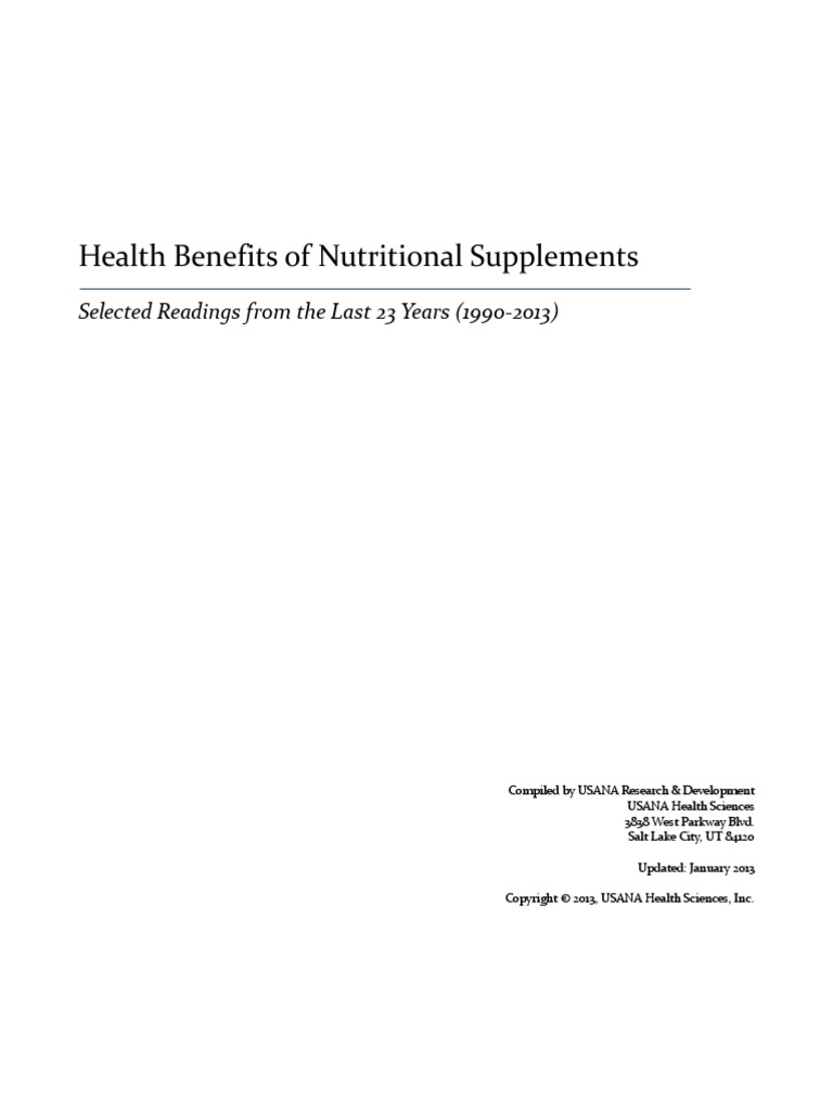 Health Benefits of Nutritional Supplements: Selected Readings From The ...