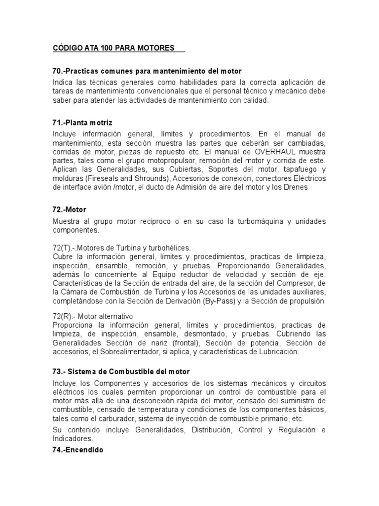 Código Ata 100 para Motores | PDF | Motor a reacción | Motores