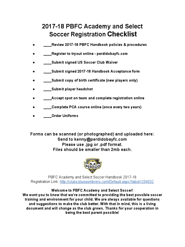 2017-2018 PBFC Club Handbook | PDF | Fee | Birth Certificate