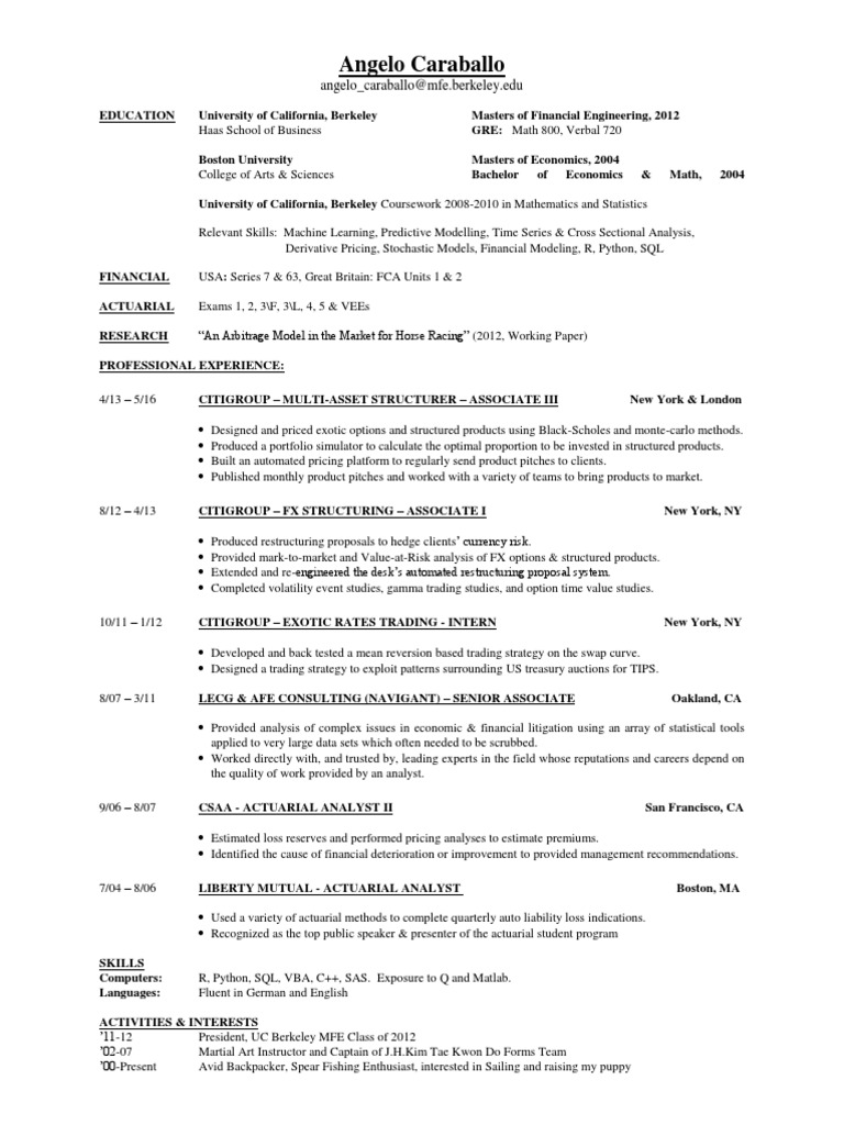 AC Resume (English - Data Incubator) | PDF | Actuarial Science ...