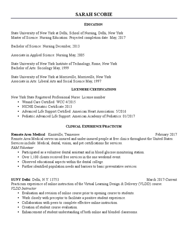 Sarah Scobie's Nursing Education & Experience | PDF | Nursing ...