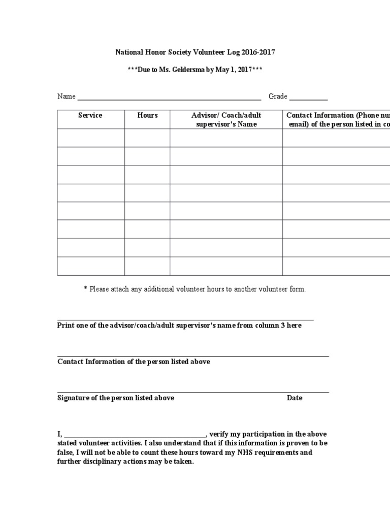 NHS Volunteer Log Submission Form | PDF