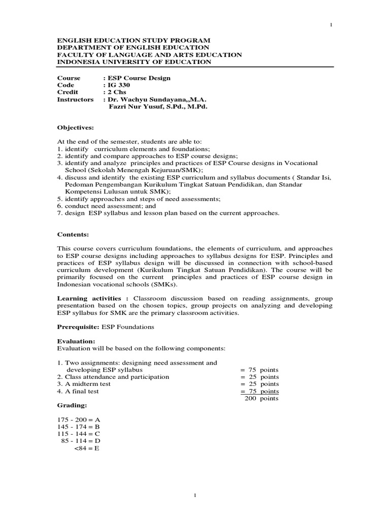 ESP Course Design for Vocational Schools | PDF | Curriculum ...