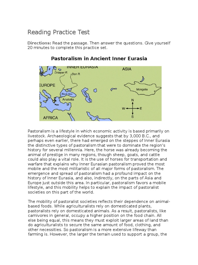 Reading Practice Test: Pastoralism in Ancient Inner Eurasia | PDF ...