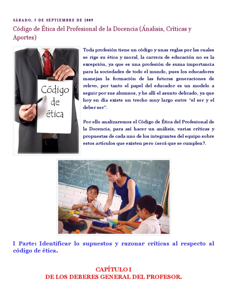 ÉTICA Y PEDAGOGÍA - Código de Ética Del Profesional de La Docencia ...