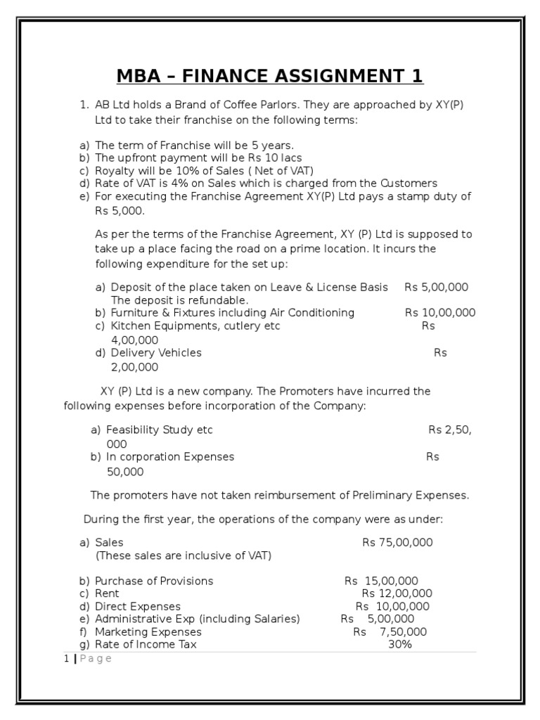 Mba - Finance Assignment 1 | PDF | Expense | Cash Flow Statement