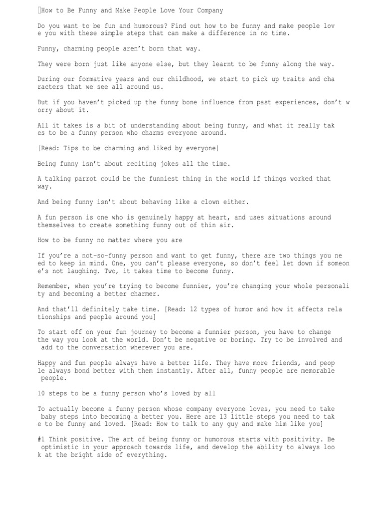 How To Be Funny and Make People Love Your Company | PDF | Jokes | Humour