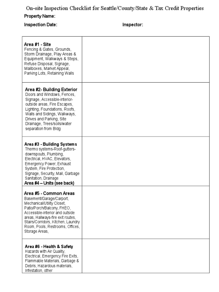 On-site Inspection Checklist for Properties | PDF