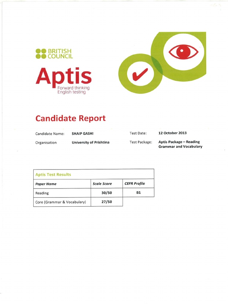 APTIS English Test | PDF