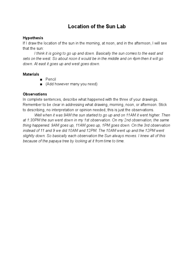 Location of The Sun Lab: Hypothesis | PDF