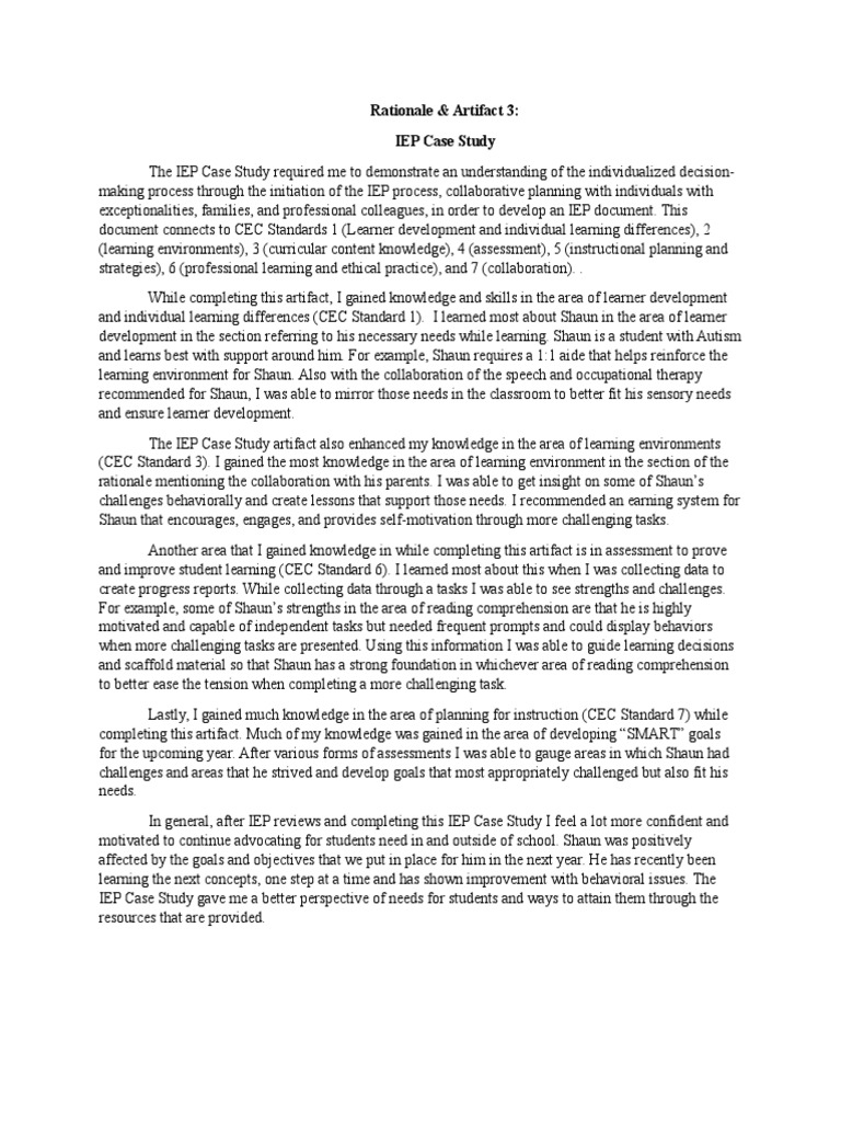 Rationale - Iep Case Study | PDF | Individualized Education Program | Learning