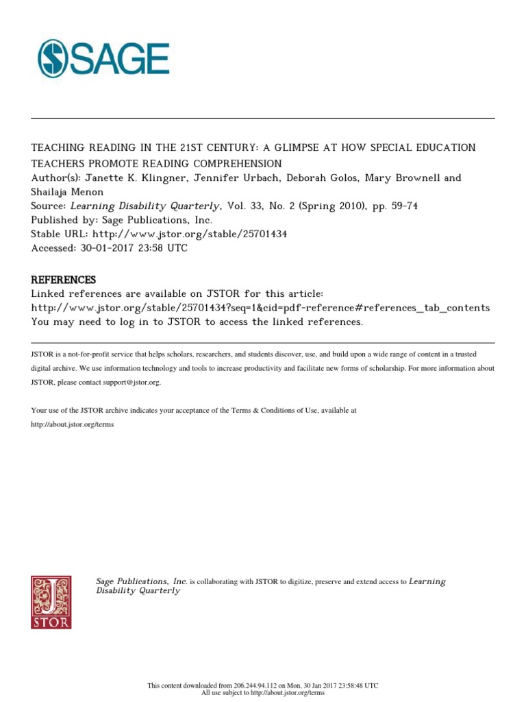 Article 1 1 - A Glimpse at How Special Ed Teachers Promote Reading ...