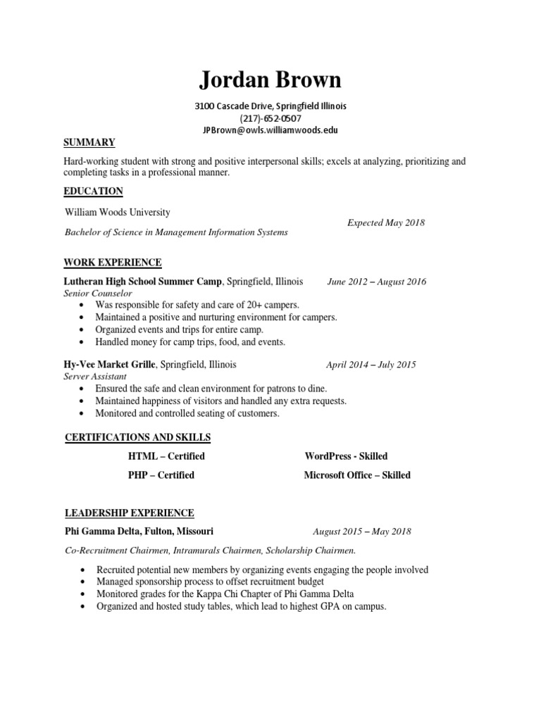 Jordan Brown - MIS Student Resume | PDF