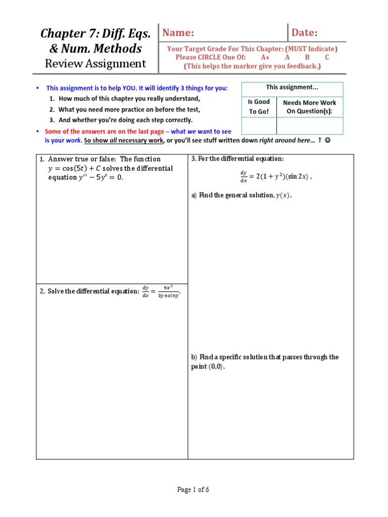 Calc AP BC - Chapter 7 Review Assignment | Download Free PDF | Slope ...
