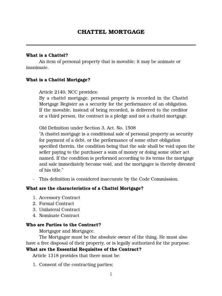 Chattel Mortgage: What Is A Chattel? | PDF | Mortgage Law | Foreclosure