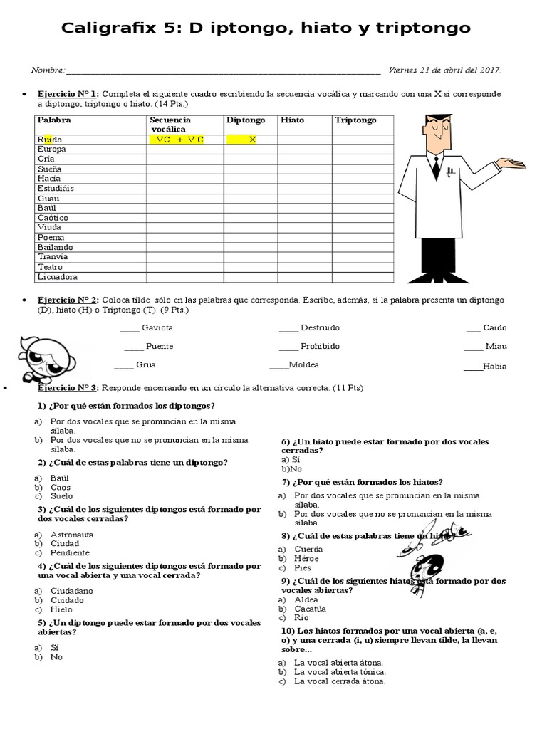 Evaluación de Diptongos y Hiatos | PDF | Filología | Artes del Lenguaje ...