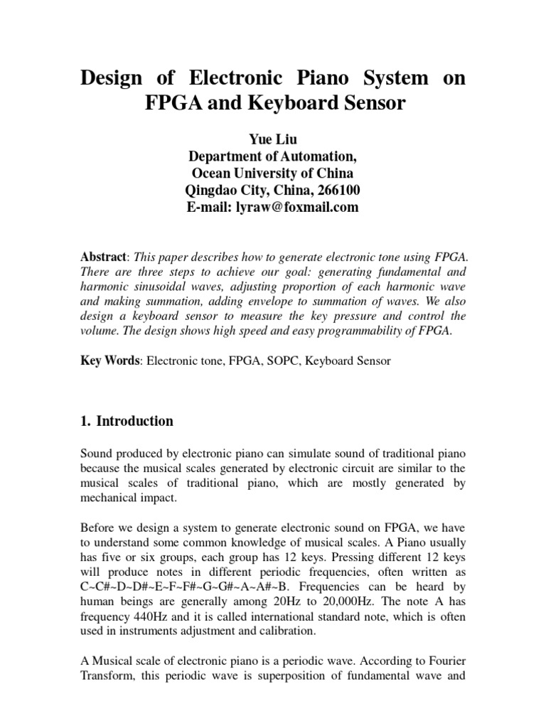 Electronic Piano System On FPGA and Keyboard Sensor-Yue Liu | PDF | Harmonic | Synthesizer