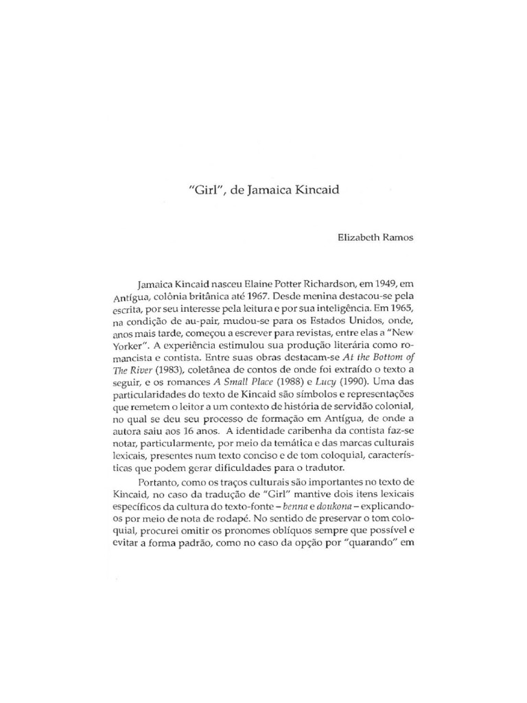 "Girl", de Jamaica Kincaid | PDF