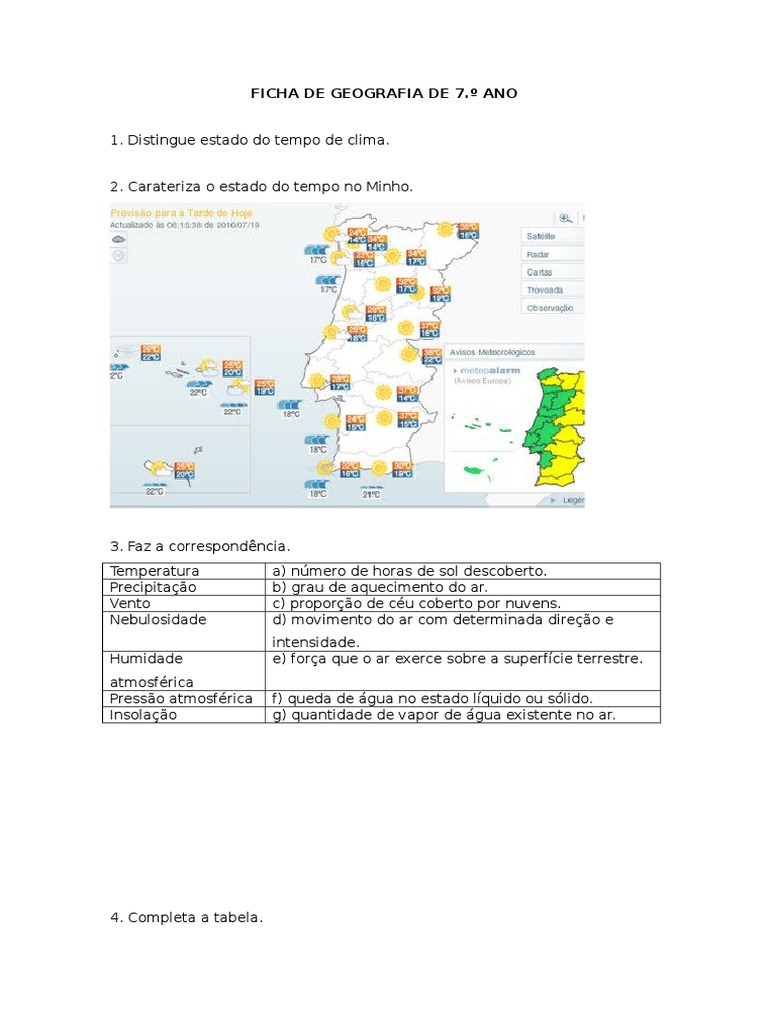 FICHA DE GEOGRAFIA DE 7º Ano | PDF | Terra | Ferimento