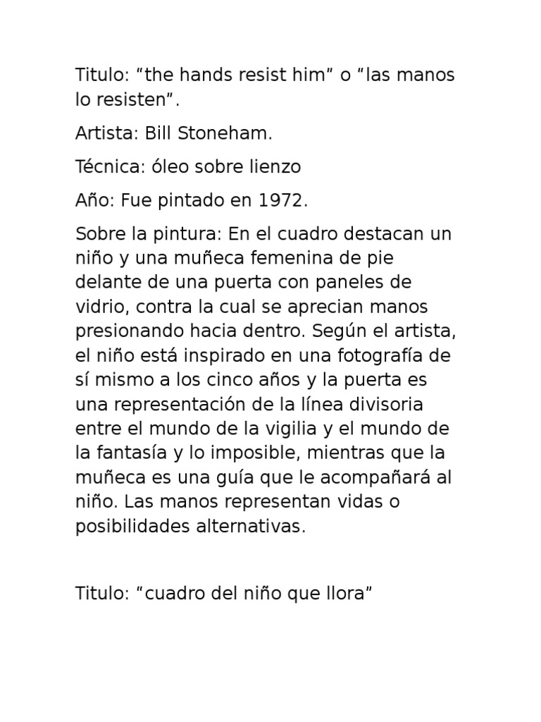 Ficha Tecnica de Las Obras | PDF | Pinturas | Obras de arte