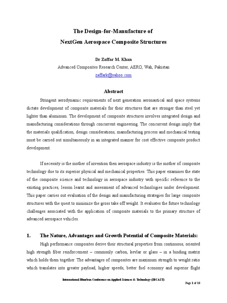 The Design For Manufacturing of NexGen Aerospace Composite | PDF ...