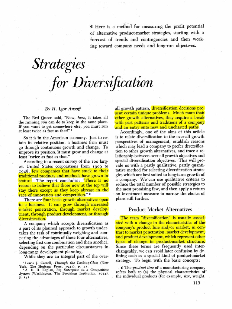 Ansoff (1957) - Strategies For Diversification | Diversification ...