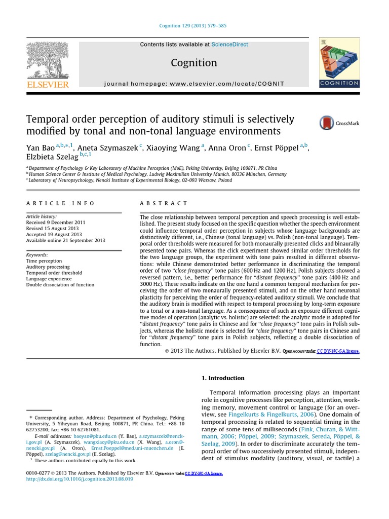 Temporal Order Perception of Auditory Stimuli Is Selectively Modified ...