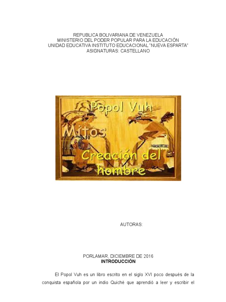 Que Es El Popol Vuh | PDF | Civilización maya | Mitos de la creación