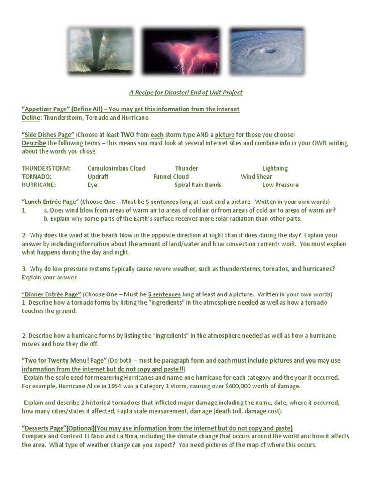Recipe For Disaster Menu Instructions | PDF | Tornadoes | Thunderstorm