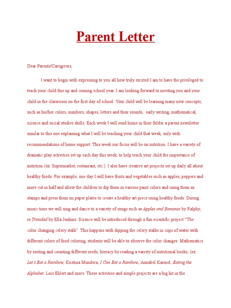 Parent Letter | PDF | Child Development | Relationships