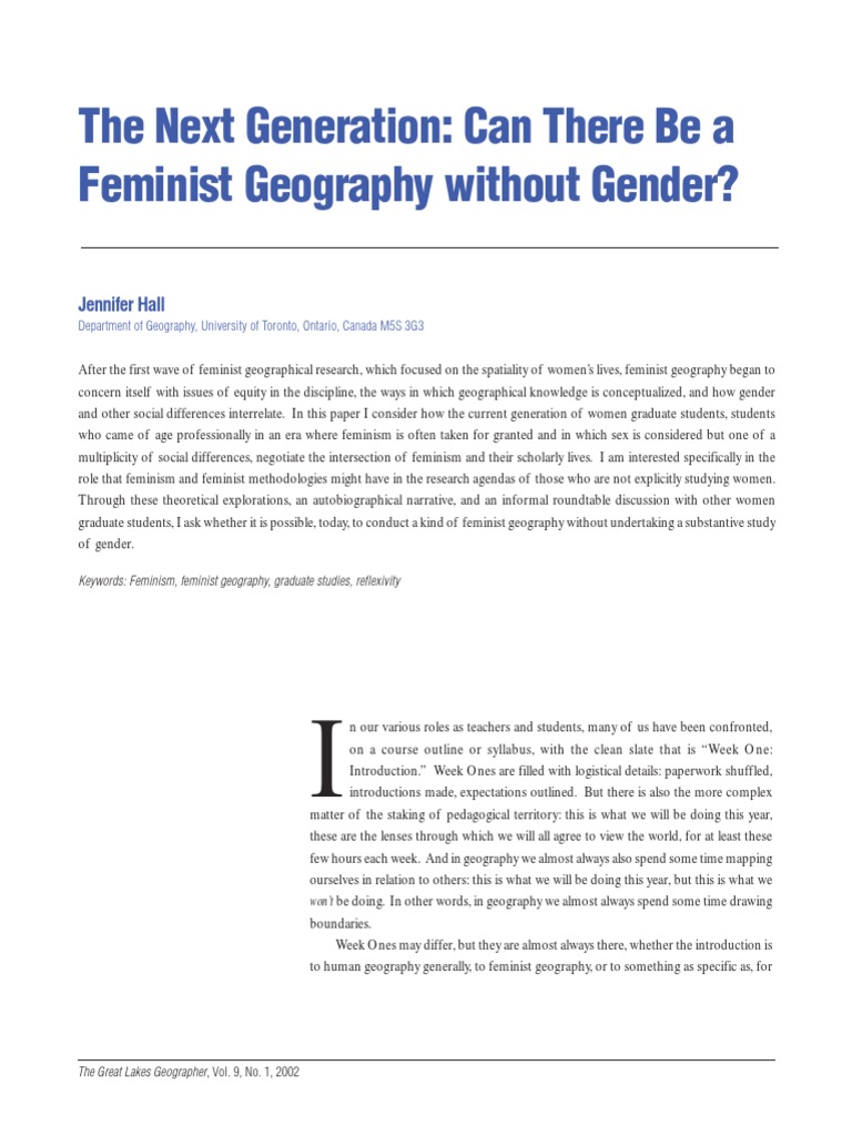 The Next Generation: Can There Be A Feminist Geography Without Gender ...
