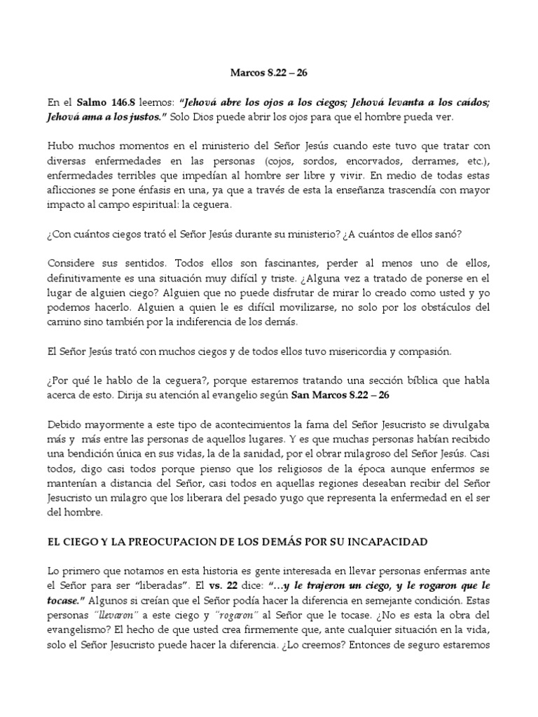 Marcos 8.22 - 26 | PDF | Fe | Jesús