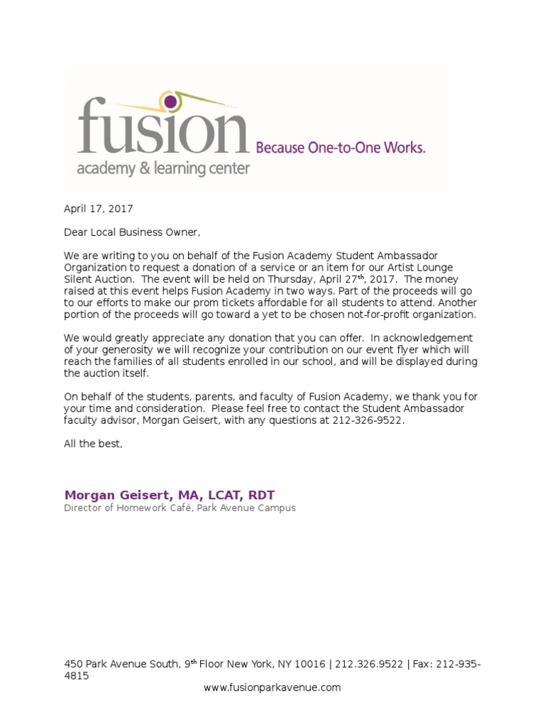 Silent Auction - Letter To Request Donations | PDF