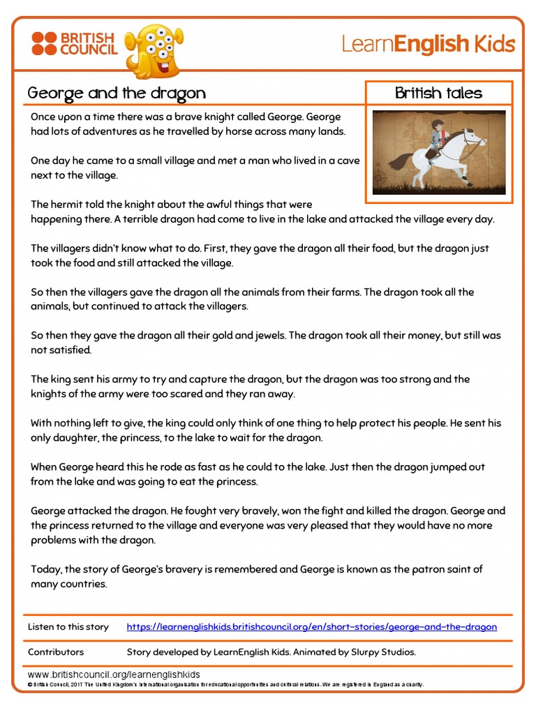 George and The Dragon, Reading Comprehension For Kids | PDF