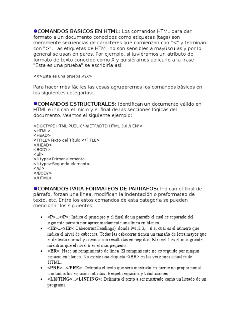 Guía Completa de Comandos HTML Básicos | PDF | HTML | Hipervínculo