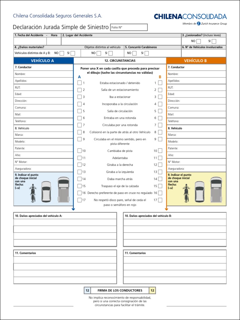 Declaracion Jurada Simple Siniestro Vehiculo | PDF | Liquidación | Póliza de seguros