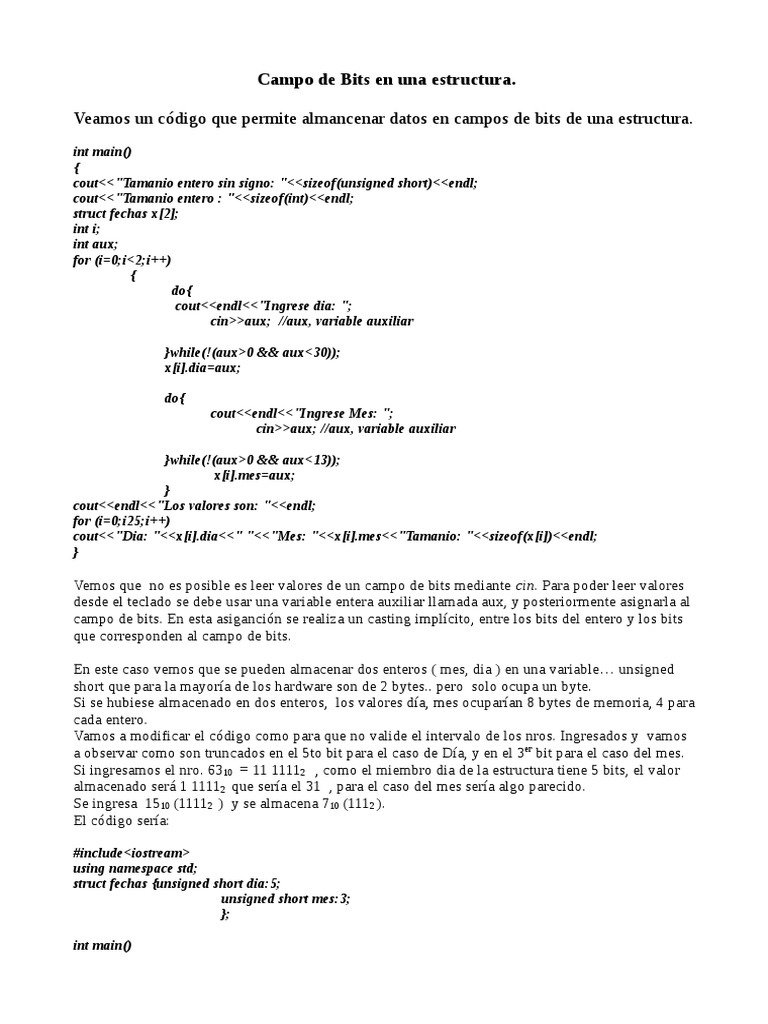 Ejemplo Campos de Bits | PDF | Poco | Byte